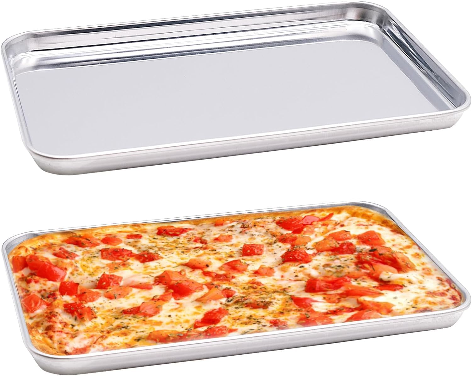 Baking Tray Set of 2, Stainless Steel Oven Tray, Rectangle Traybake ...