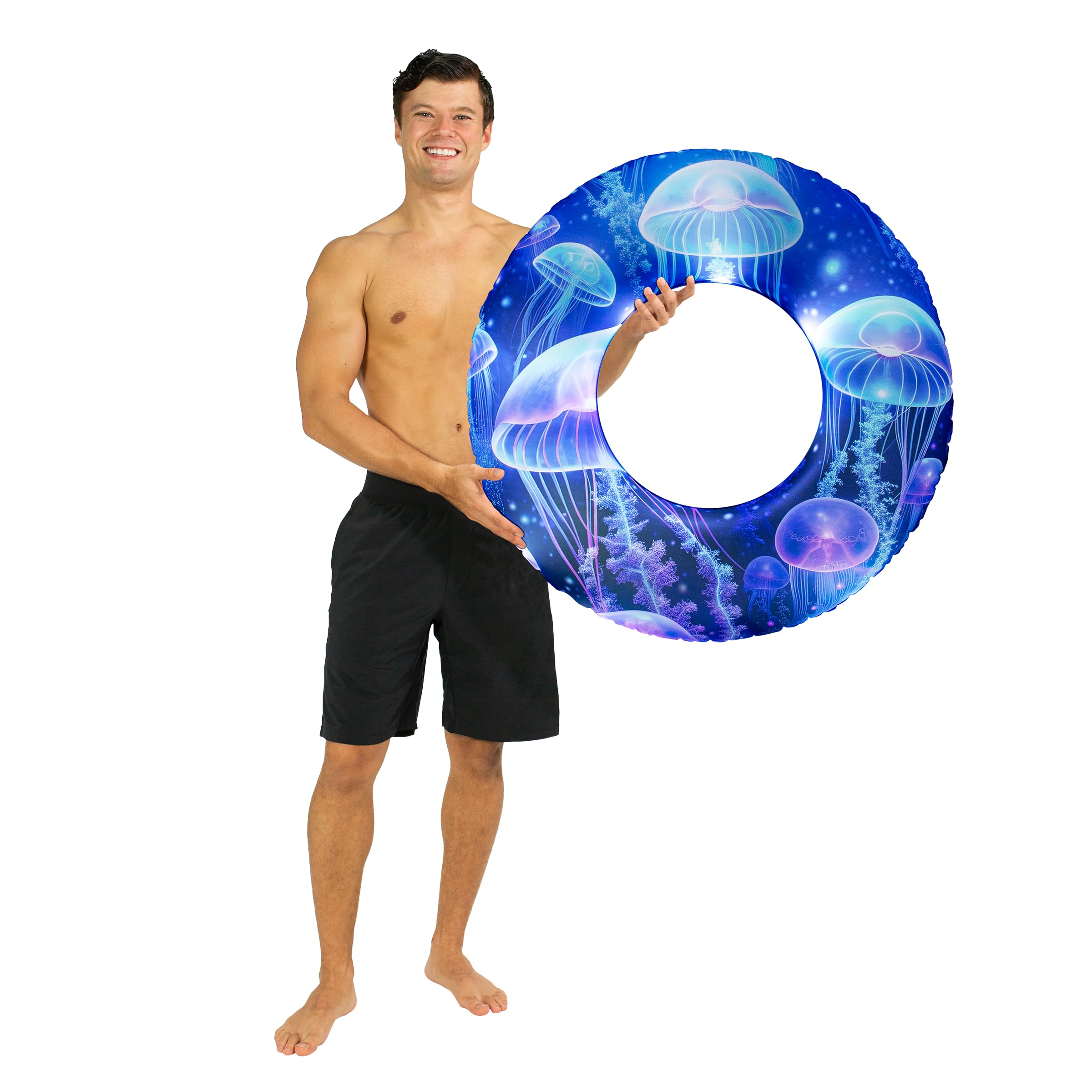 Snapklik.com : LED Jellyfish Pool Float, 36 Inch Inflatable Swim Ring, Illuminated Ocean Design