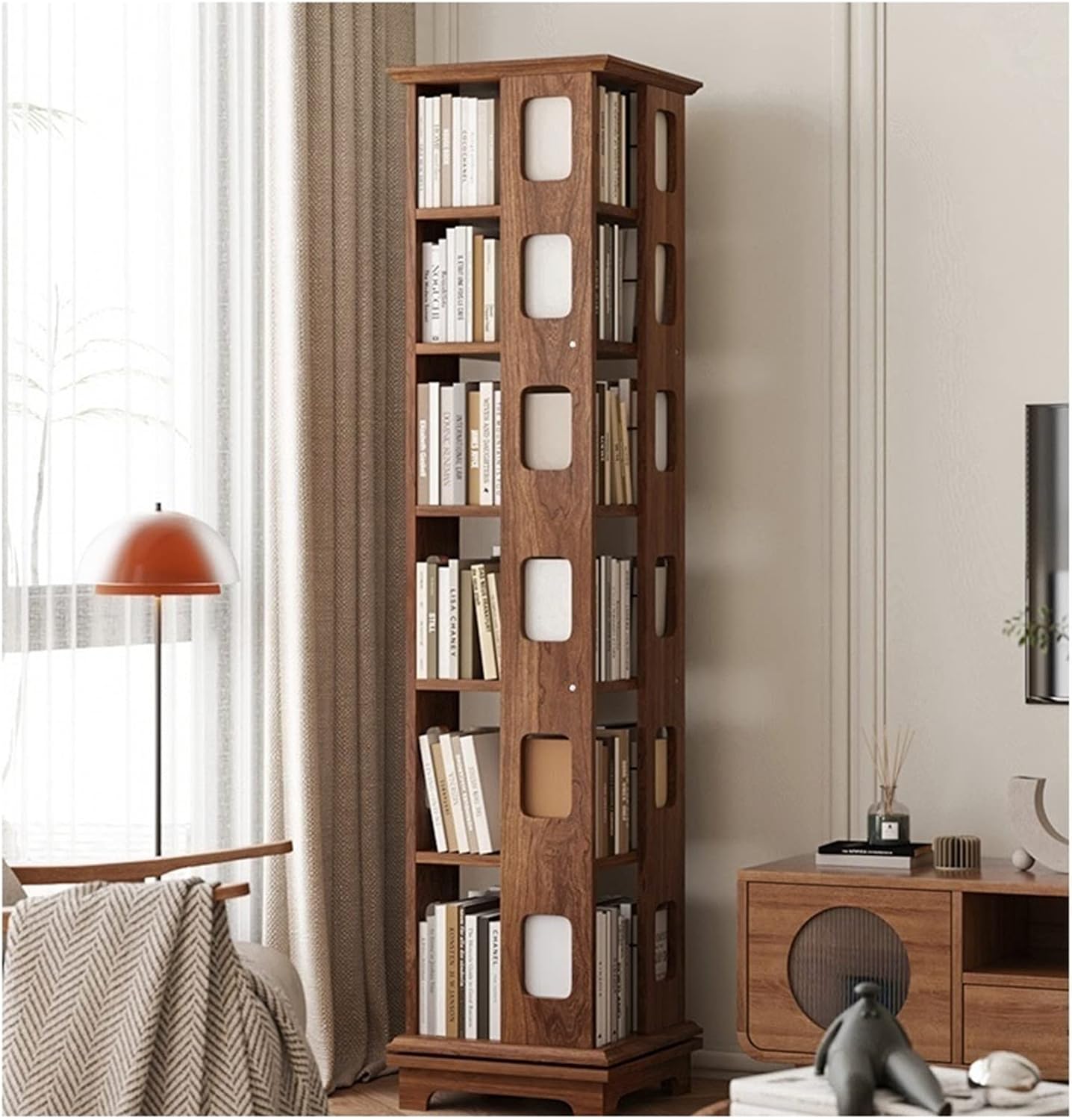 Amazon.com: Solid Wood Rotating Bookshelf 360-degree Bookcase, Simple ...