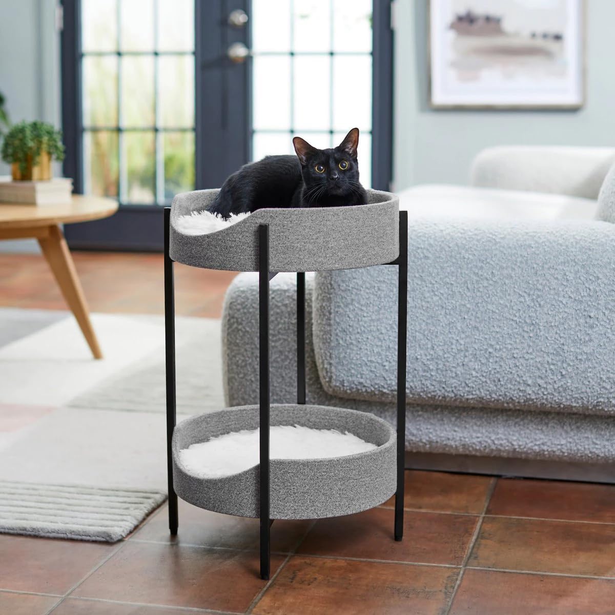 Amazon.com : LAZAT Modern Elevated Wrought Iron Cat Bed - Double ...