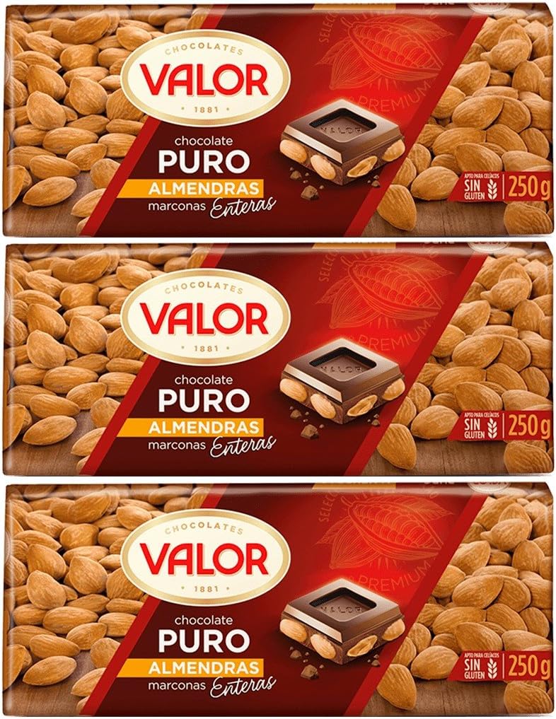 Valor - Chocolate with Almonds 250 gr. - [Pack 3] : Amazon.co.uk: Grocery