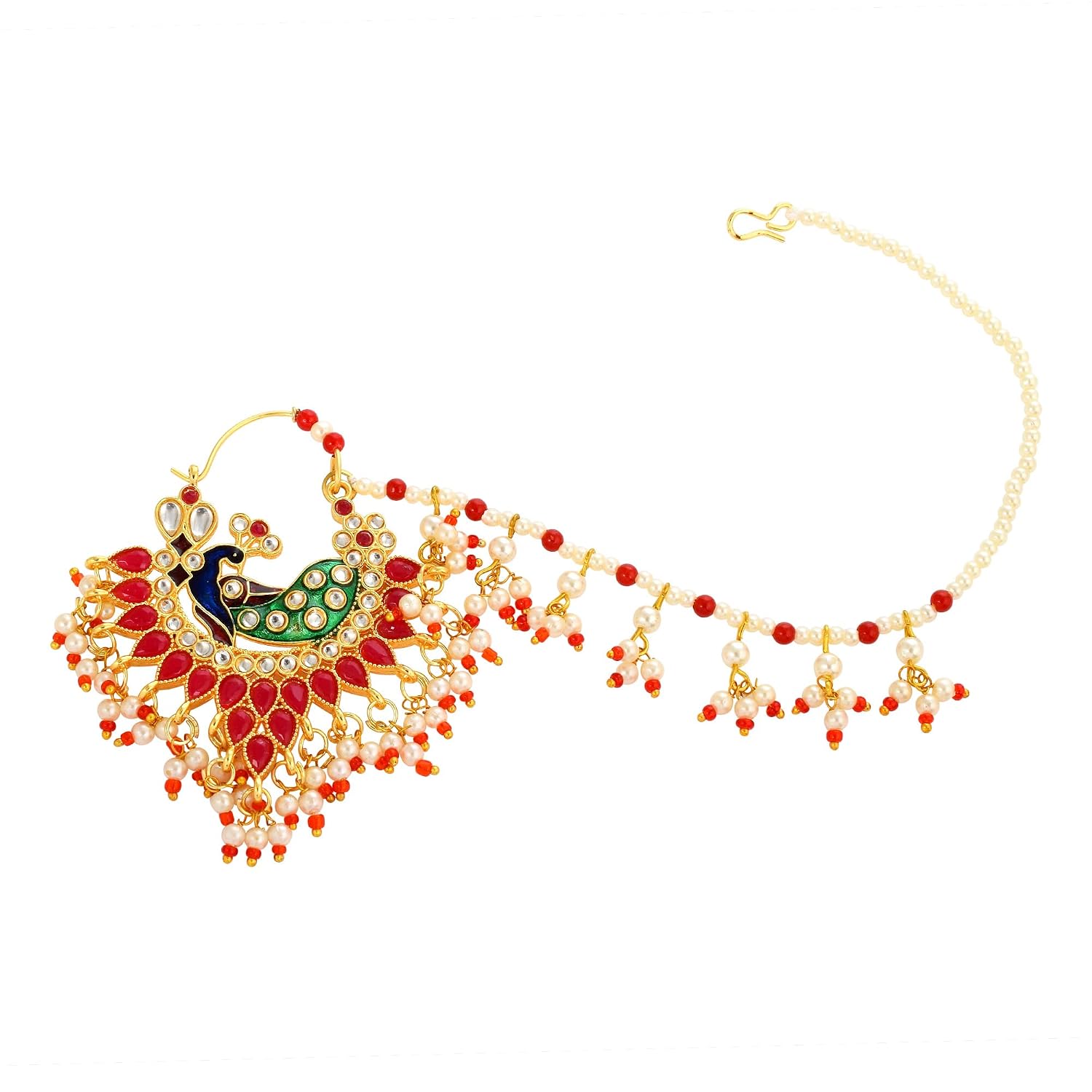 Buy ADMIER gold plated brass cz studded peacock design Traditional ...