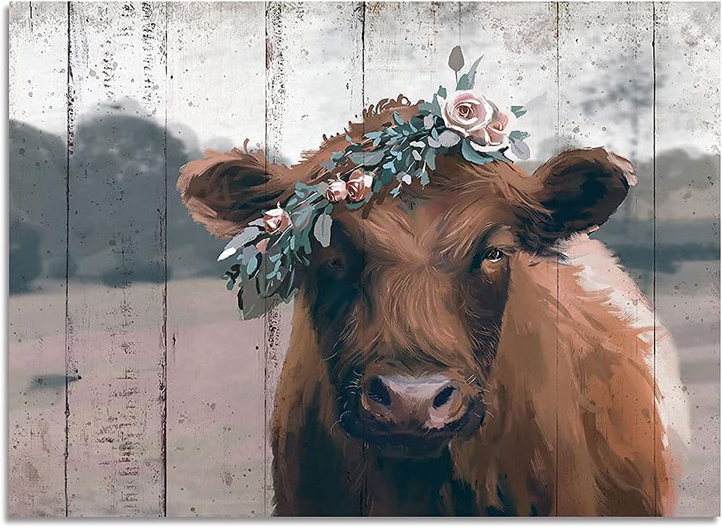 Amazon.com: Vintage Farmhouse Cow Wall Decor, Retro Highland Cow Wall ...