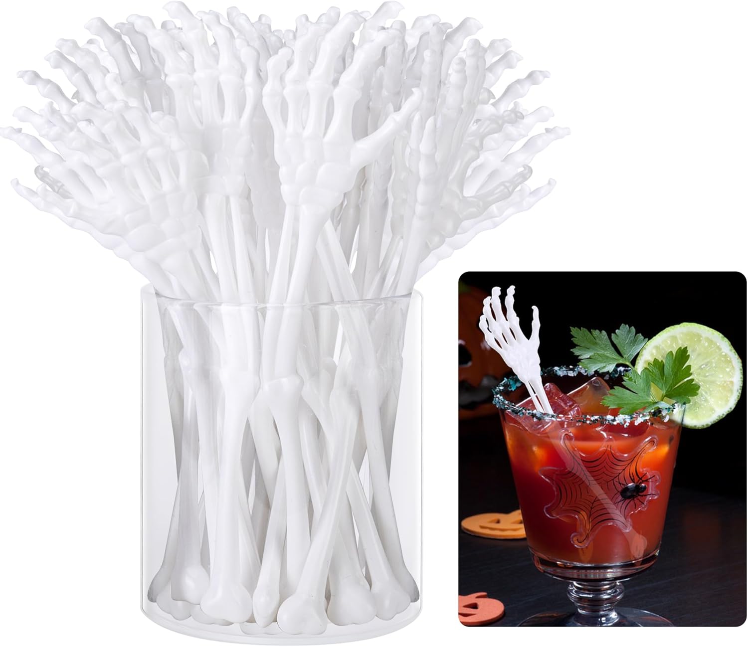 Amazon.com | RunNico 50 Pcs 5.9''x1.5'' Halloween Skeleton Cocktail ...