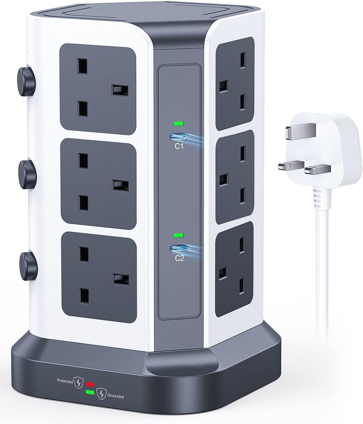 KOOSLA [65W] PD Tower Extension Lead Surge Protection, Multi Plug ...