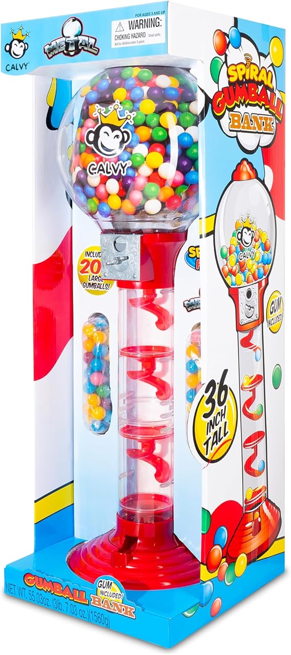 Calvy 36-Inch Metal Spiral Gumball Machine with 200 Large Gumballs ...