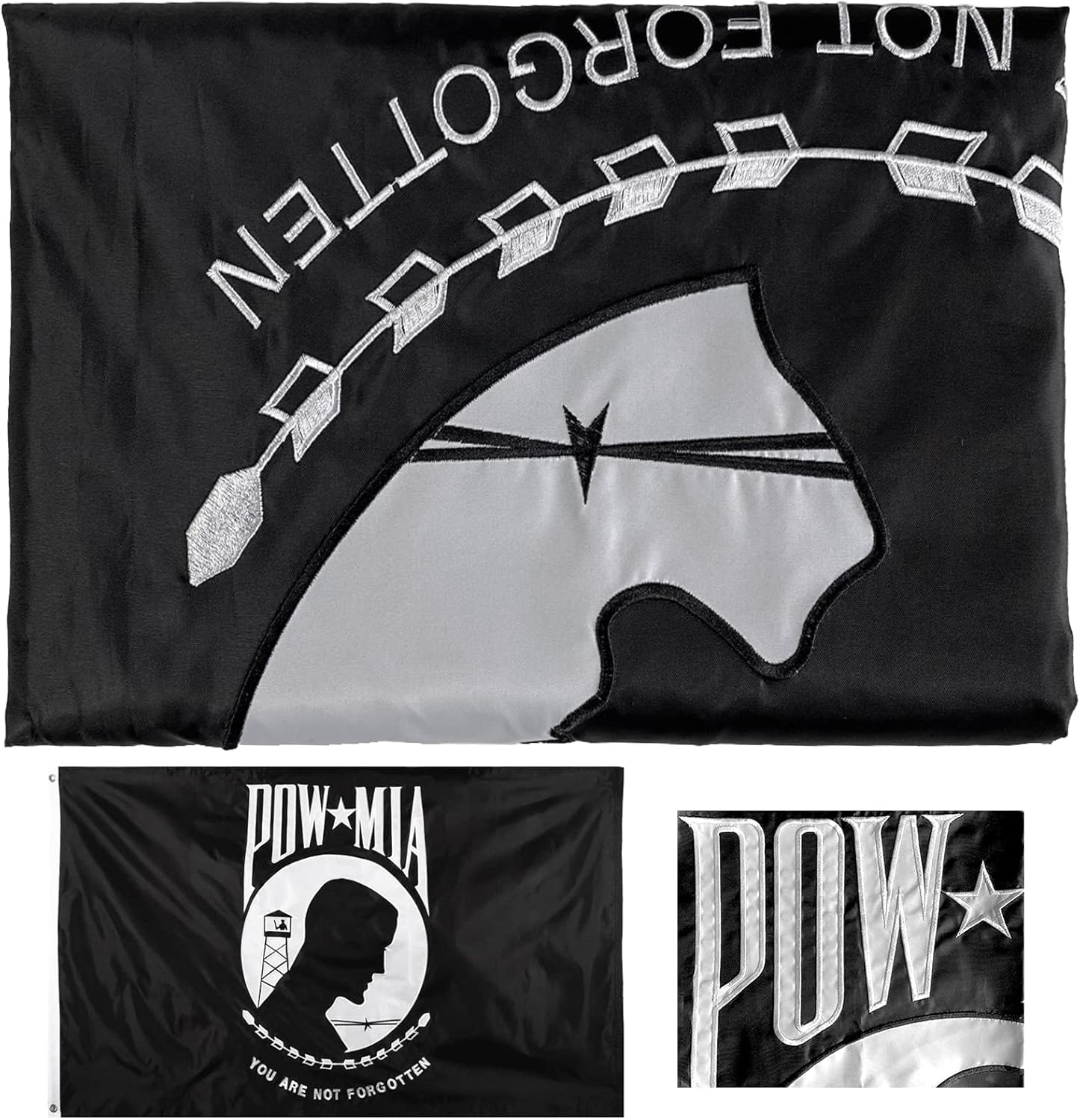 Amazon.com : Embroidered Pow Mia Flag 3x5 Outdoor Double Sided- 3Ply ...