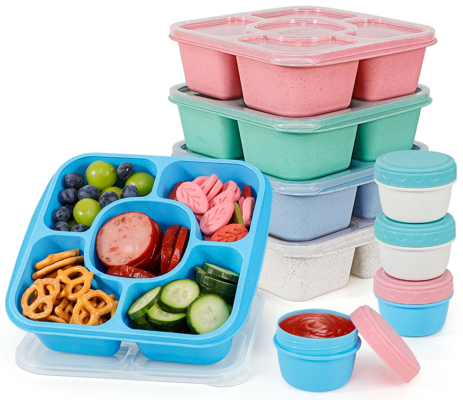 Amazon.com: FANCILLA 5 Pack Bento Snack Boxes with 5 Compartments & 4 ...