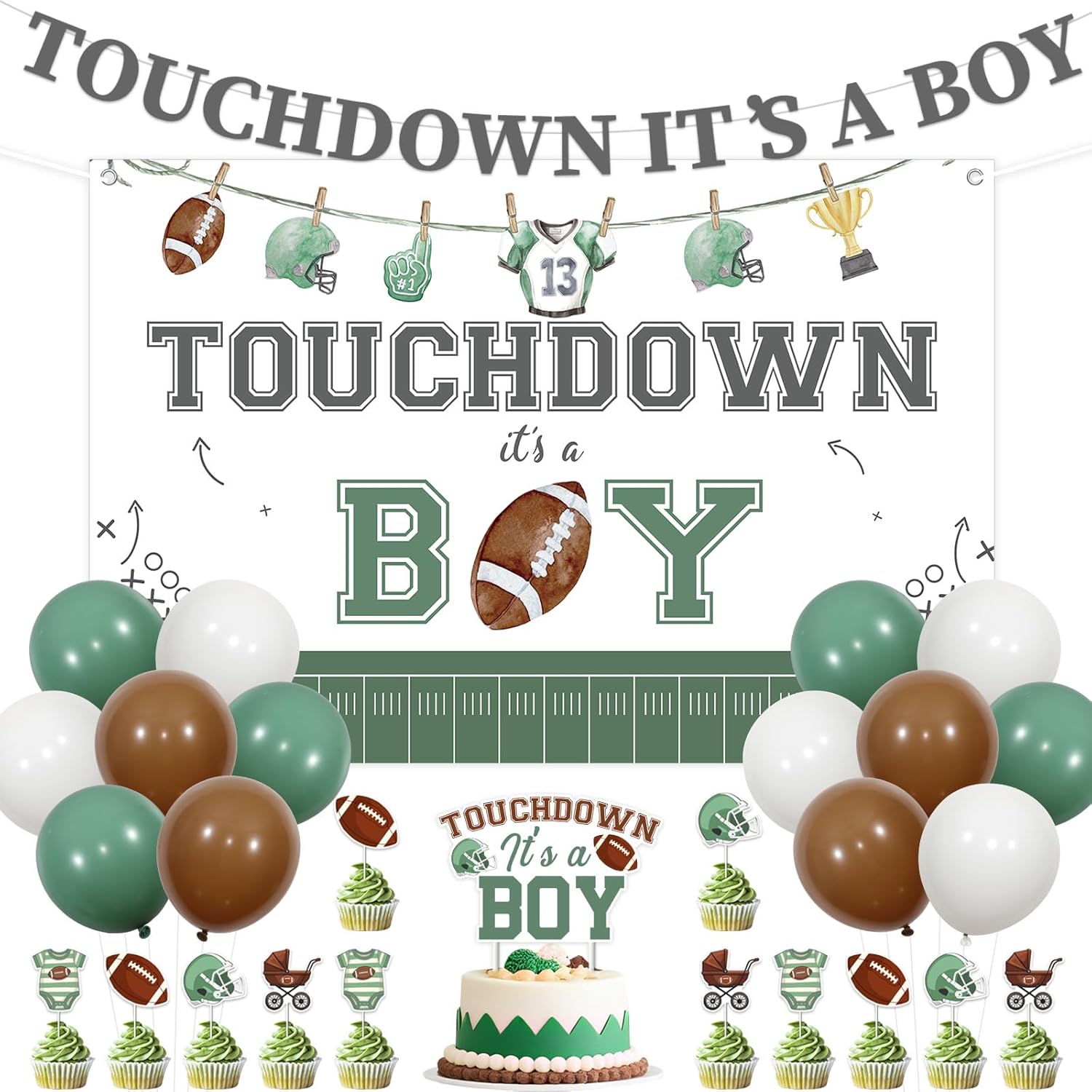 Amazon.com: kreat4joy Football Baby Shower Decoration Boy, Touchdown It ...