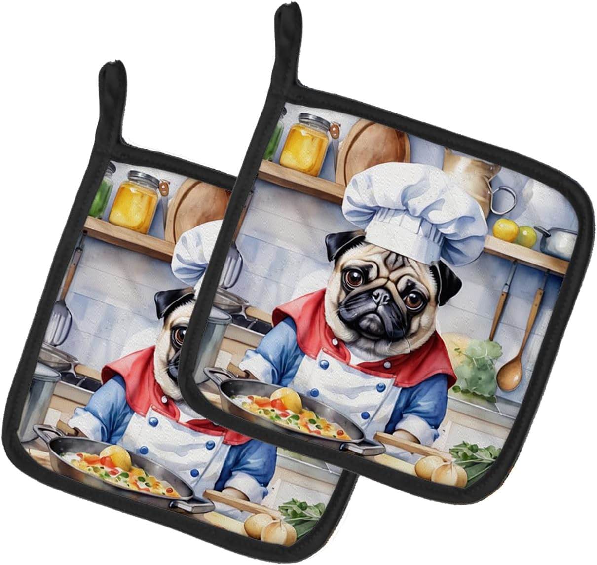 Amazon.com: Caroline's Treasures Pug The Chef Pair of Pot Holders ...