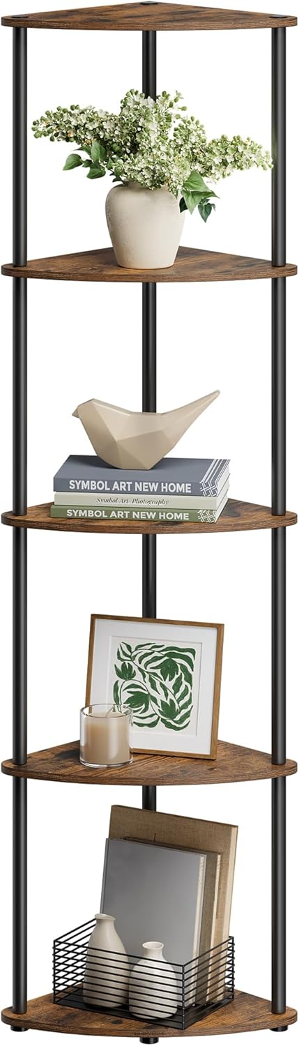 SONGMICS HOME Corner Shelf, Superfast Toolless Assembly, 5-Tier Corner ...