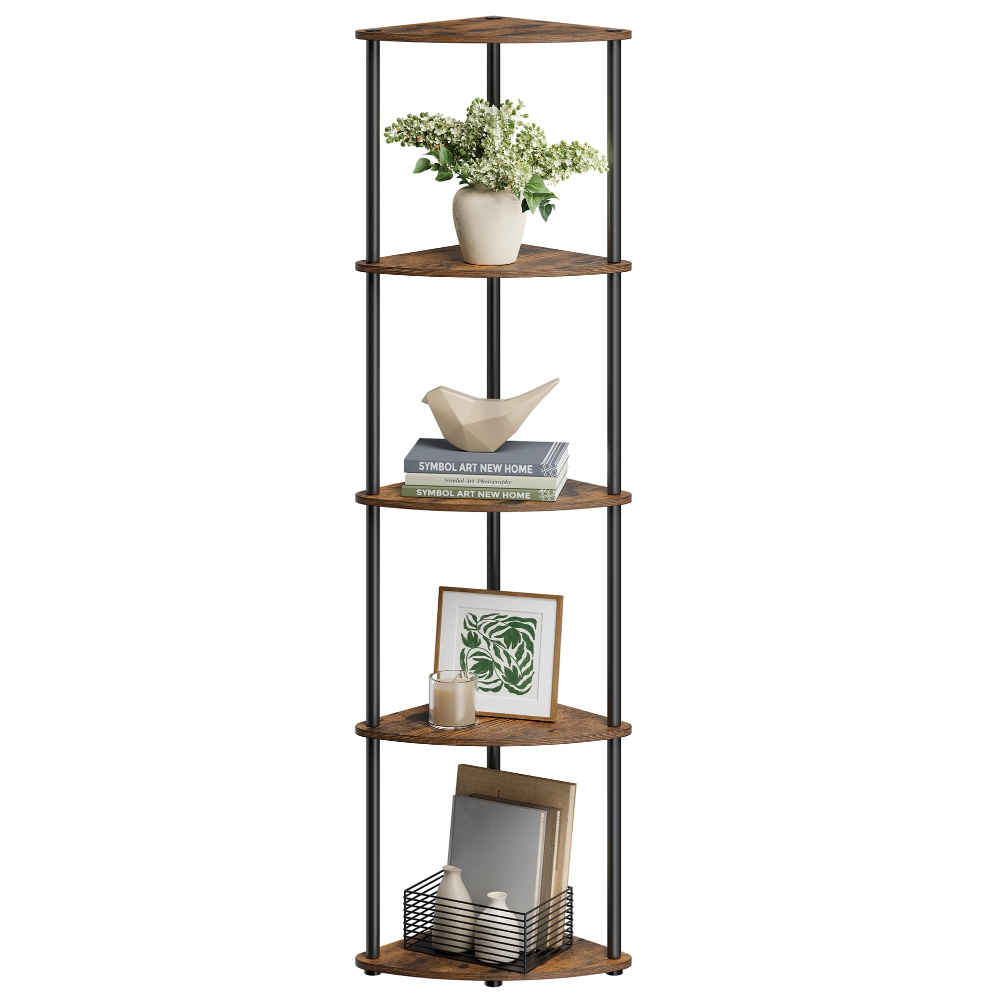SONGMICS HOME Corner Shelf, Superfast Toolless Assembly, 5-Tier Corner ...