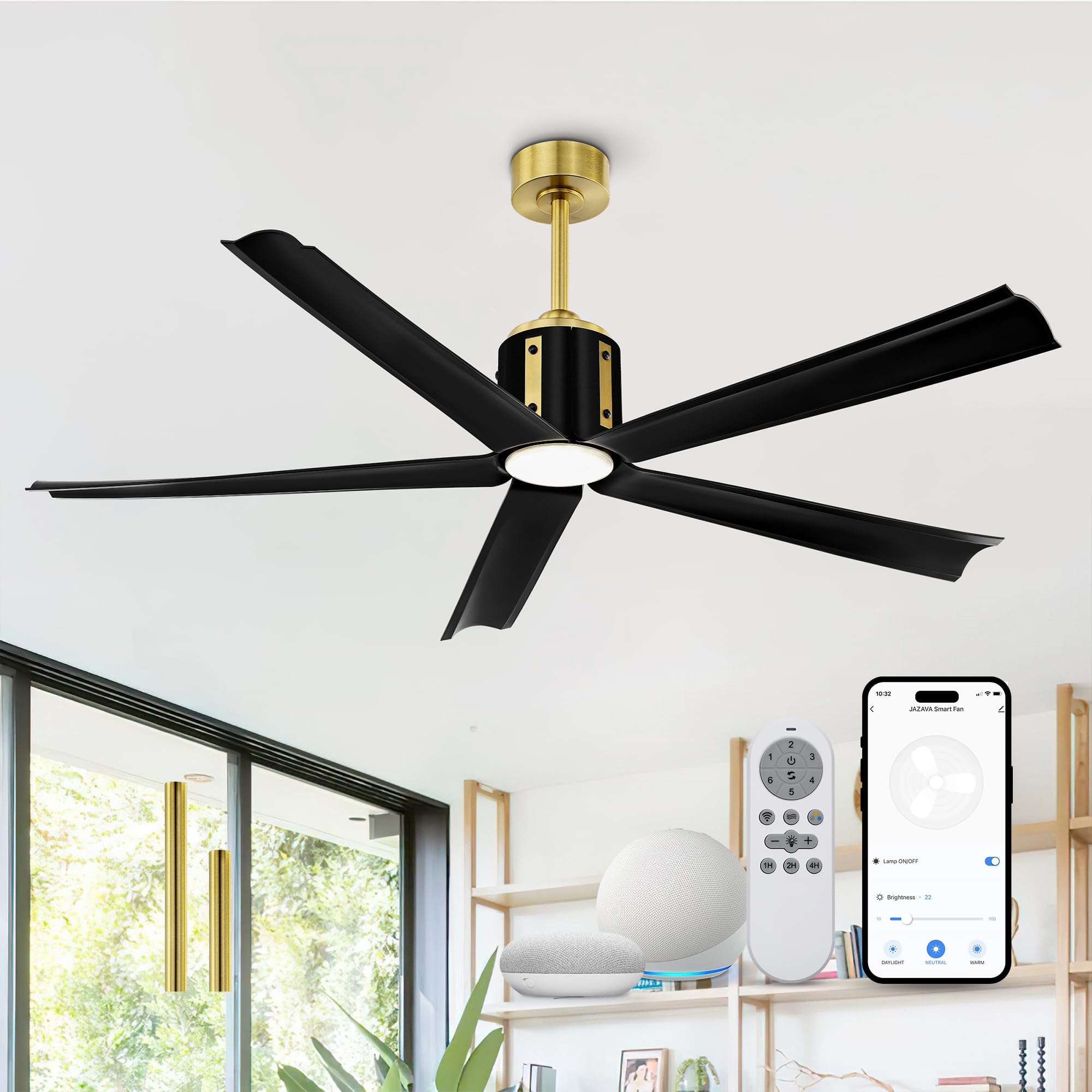 60 Inch Smart Ceiling Fan with Light, Ceiling Fans with Alexa Google ...