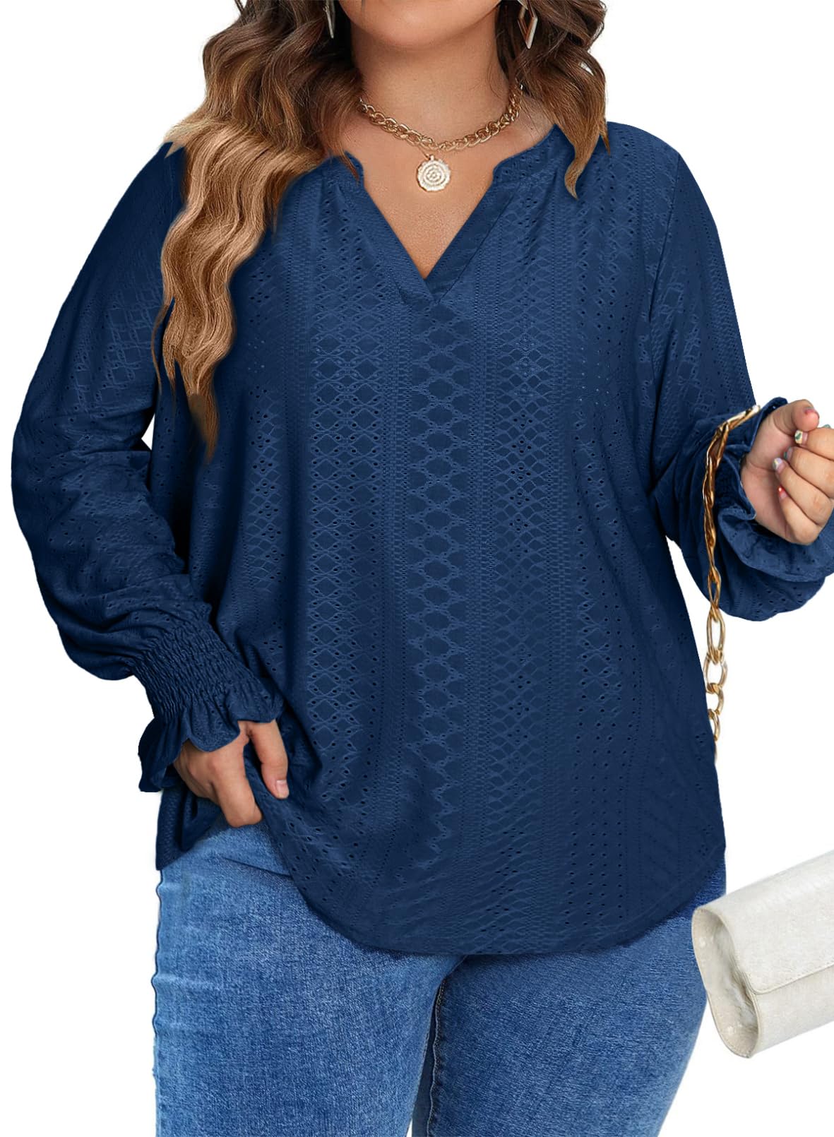 Snapklik.com : Eytino Women Plus Size Fall Tops Puff Long Sleeve Split ...