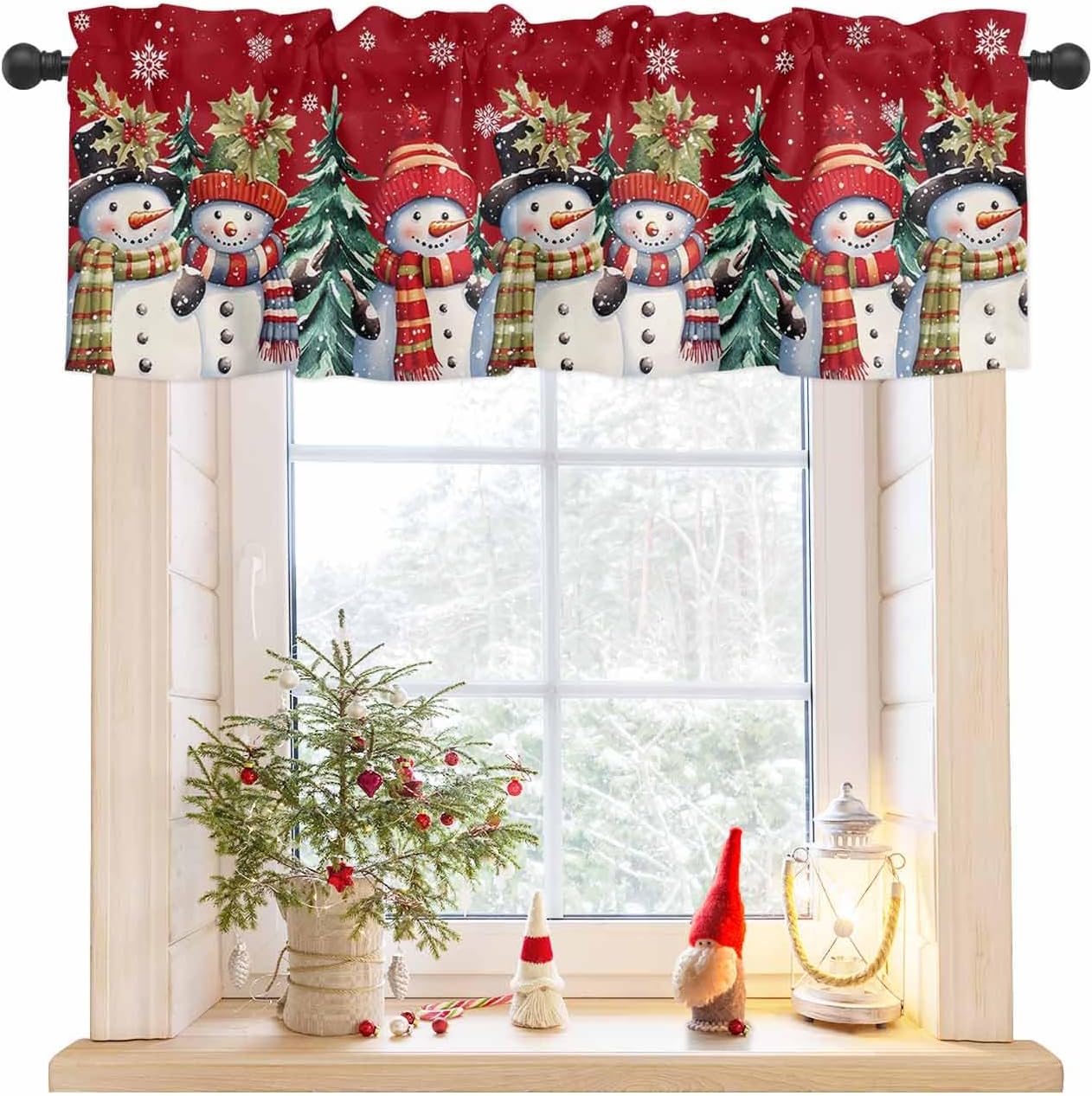 Amazon.com: Christmas Valance for Windows Snowman Curtains Valances Rod ...