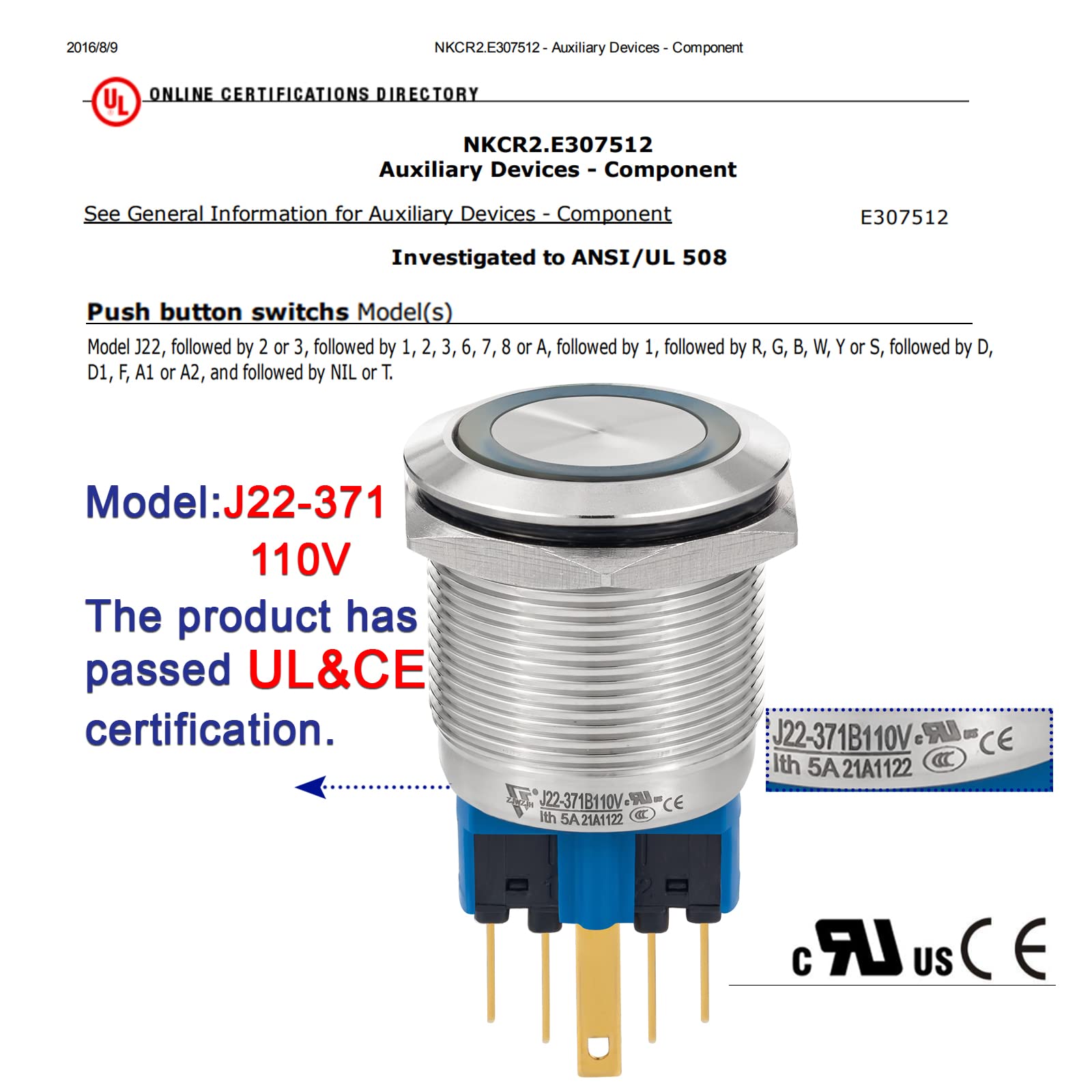 1PC 22MM M PUSHBUTTON SWITCH FITS XB4BA65 BLUE 1NC/1NO C $1.83 ...