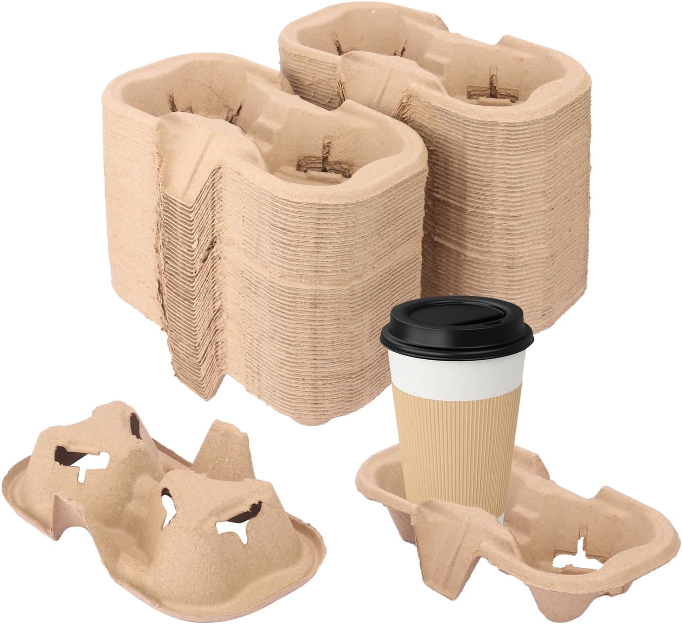Amazon.com: 100 Pack Eco-Friendly Two Cup Drink Carrier, Disposable Cup ...