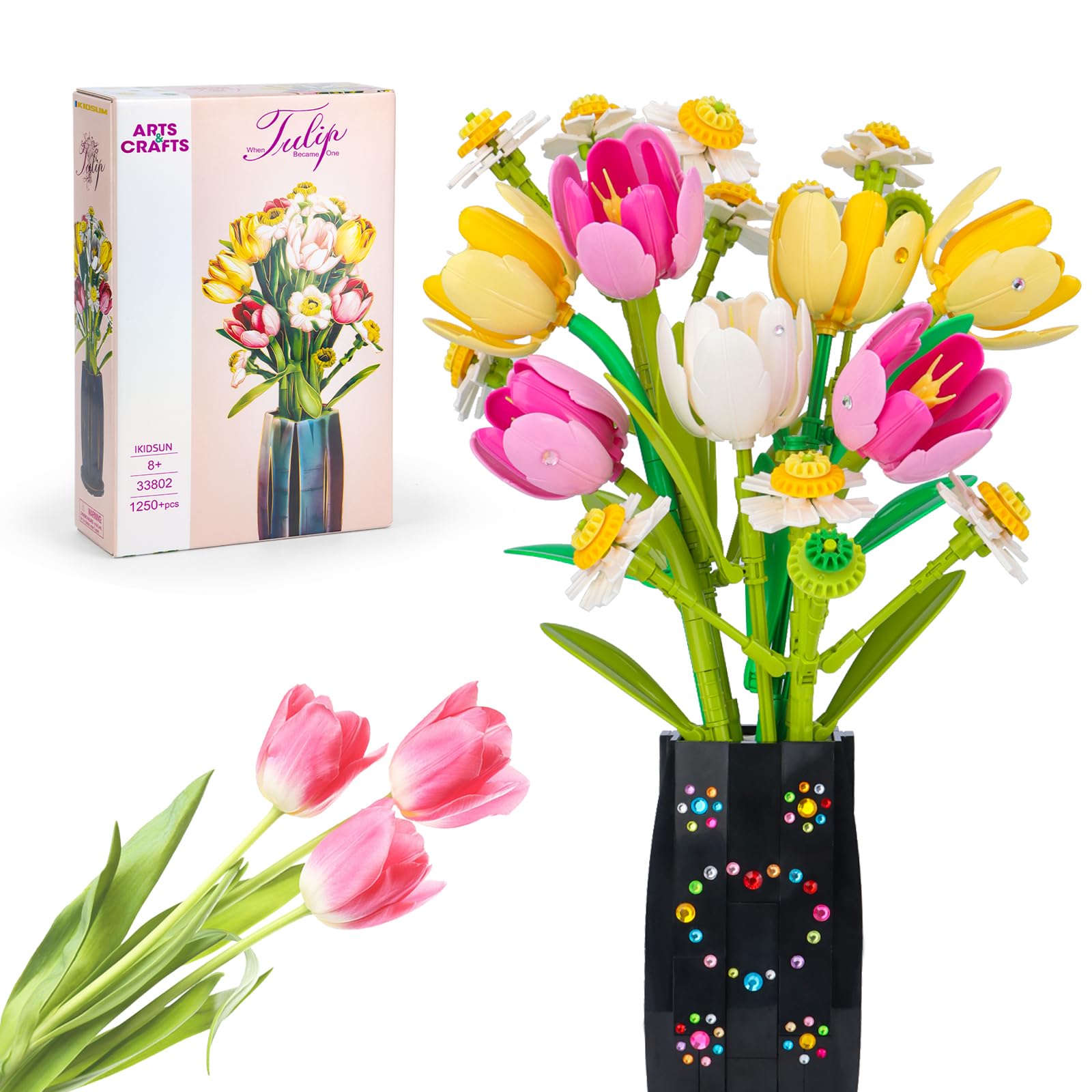 Flower Bouquet Building Set, 1250pcs Creative DIY Plant Bouquet ...