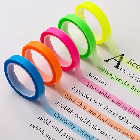 AIEX 5 Rolls Highlighter Tapes, 0.23inch x 16.4ft Colored Transparent ...