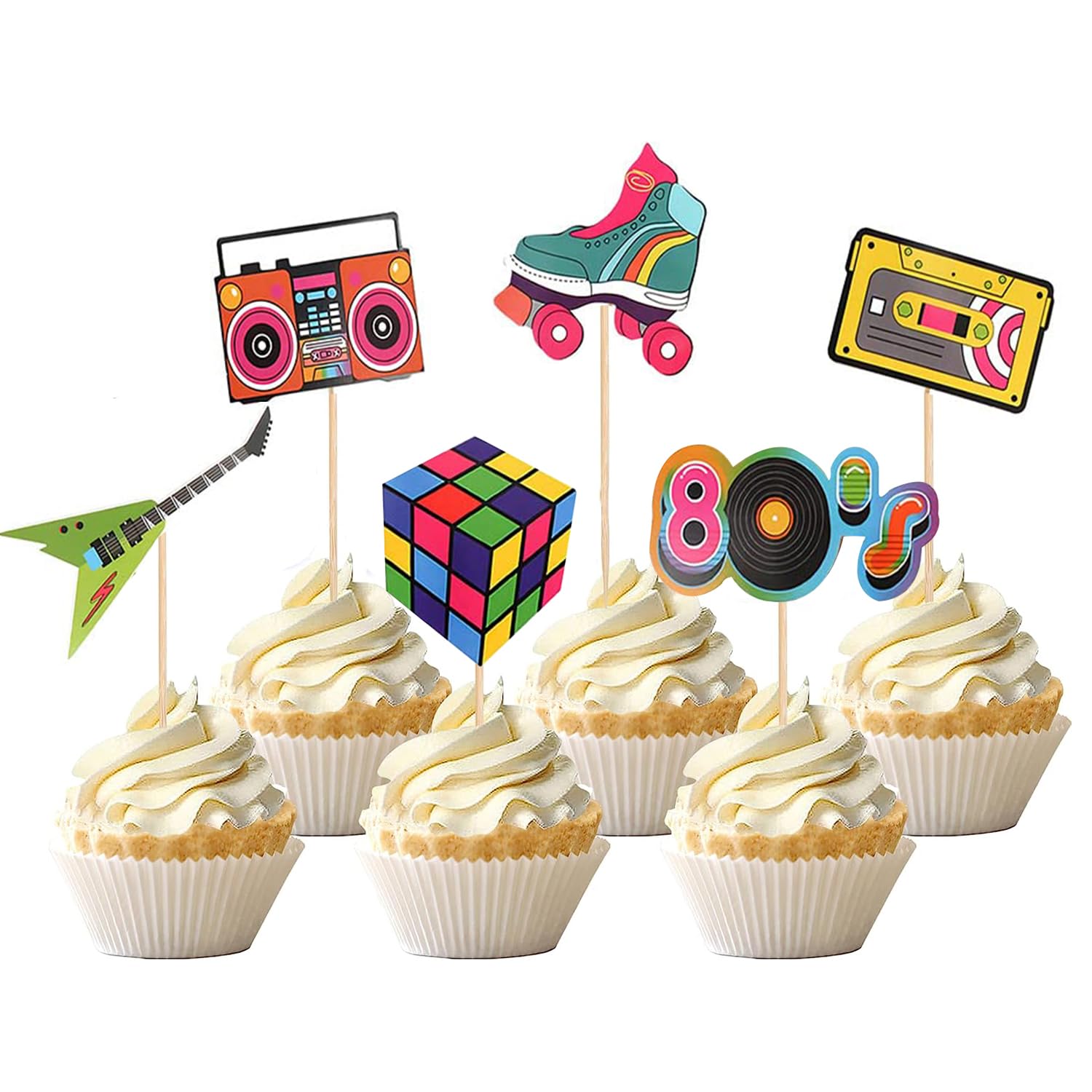 24pcs 80's Cupcake Toppers | Retro Party Decorations | Disco-Themed ...