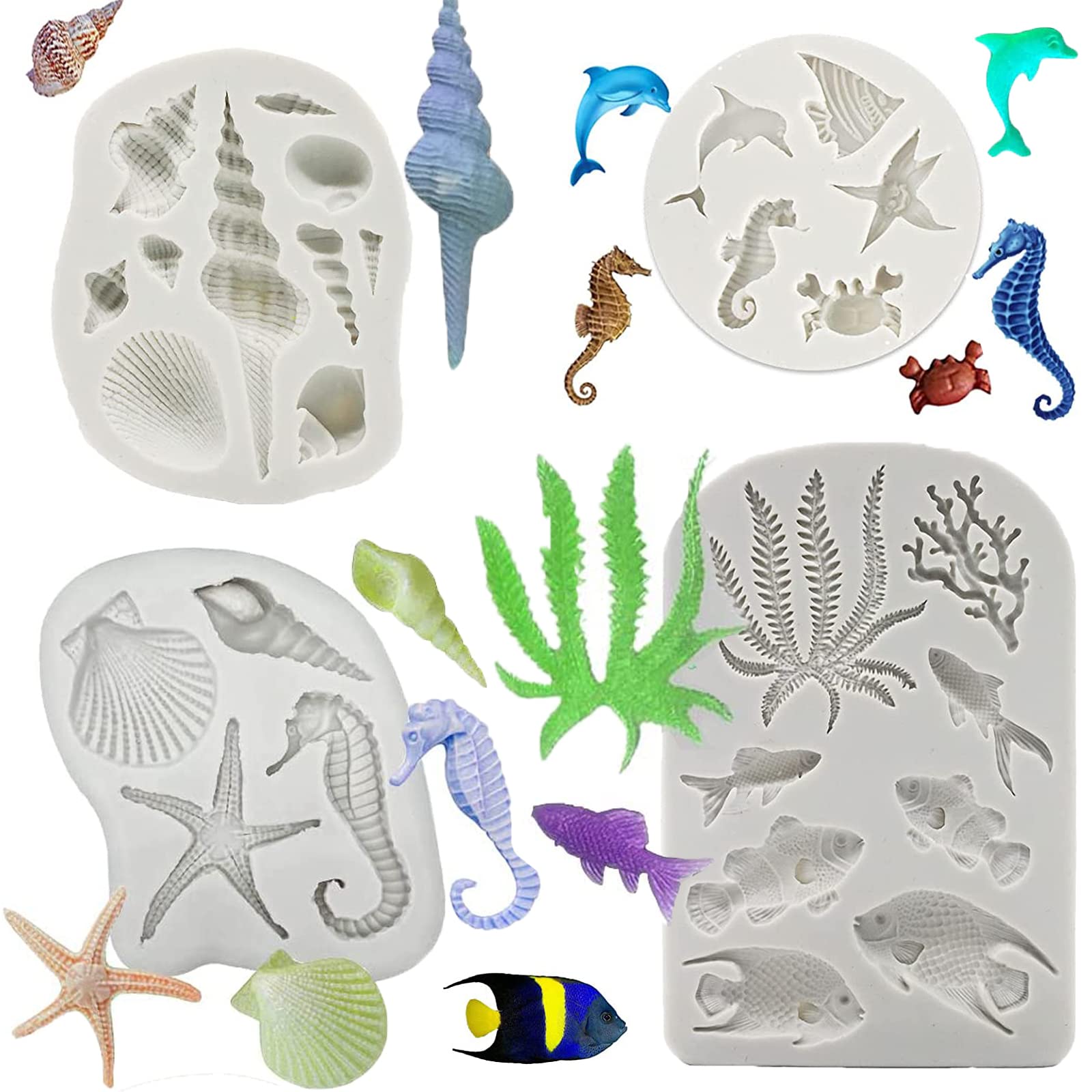 Snapklik.com : AFINSEA 4PCS Marine Theme Fondant Silicone Mold Seaweed ...