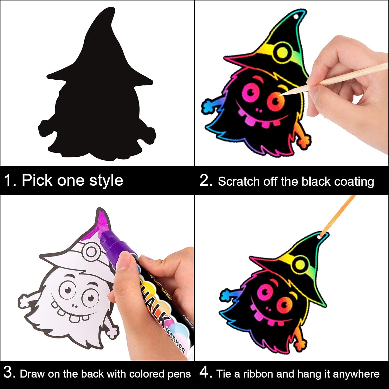 AnyDesign 66 Pack Halloween Scratch Paper Set Scratch Off Art Paper ...
