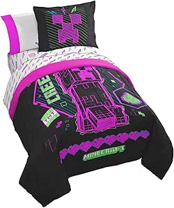 Amazon.com: Minecraft Full Size Comforter Set - 7 Piece Cyber Neon ...
