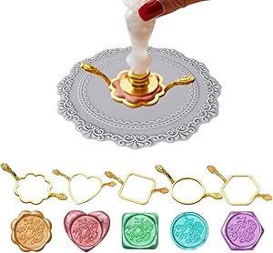 U-Vathing 5PCS Metal Wax Seal Molds Kit with Silicone Mat,30PCS Wax Stickers,Gold Wax Seal Stamp ...