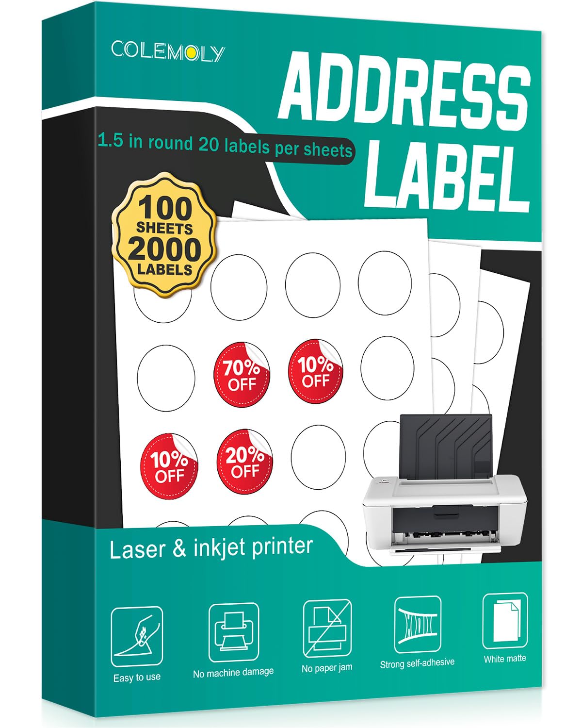 Snapklik.com : Colemoly Round Labels - 100 Sheets 1.5"
