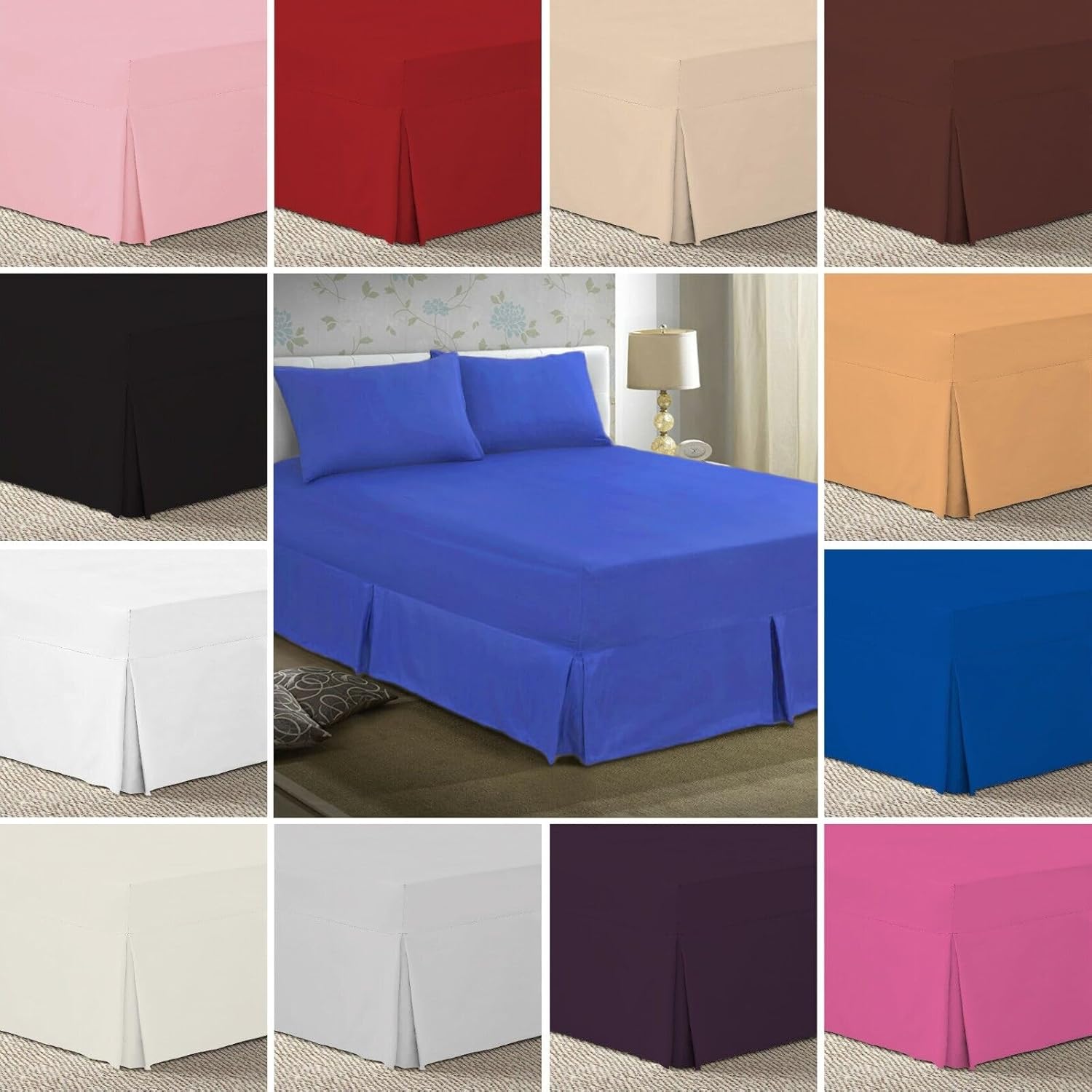 T180 Poly Cotton Blend Box Pleated Fitted Valance Bed Sheet, 10" Box ...