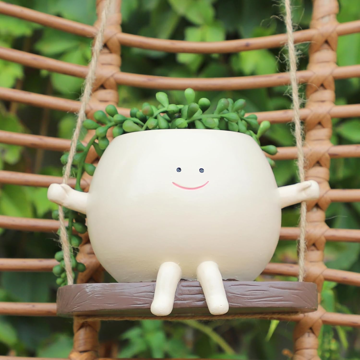 Amazon.com: KIUGCO Large Glossy Swing Smiley Face Planter Pot Head ...