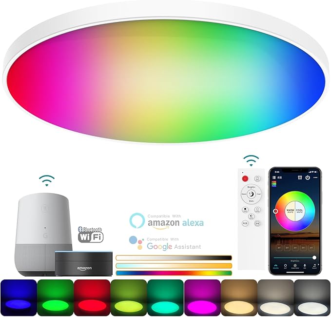 KYFGDLA Smart RGB Ceiling Light with Alexa/Google Home, 30W, 16 Million ...