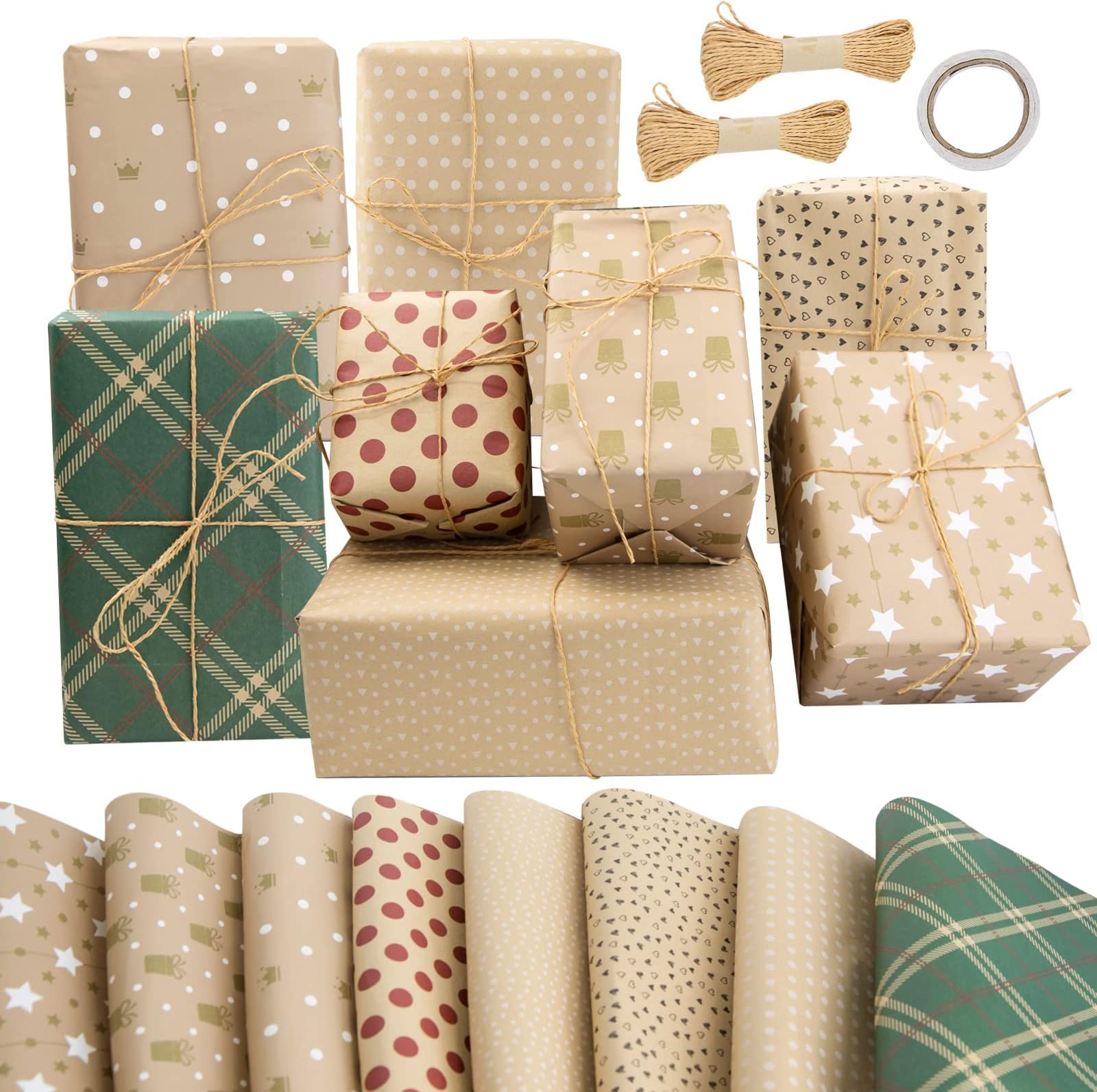 ZCOINS 8 Sheets Gift Wrapping Paper for Birthday 70x50CM Recyclable DIY ...