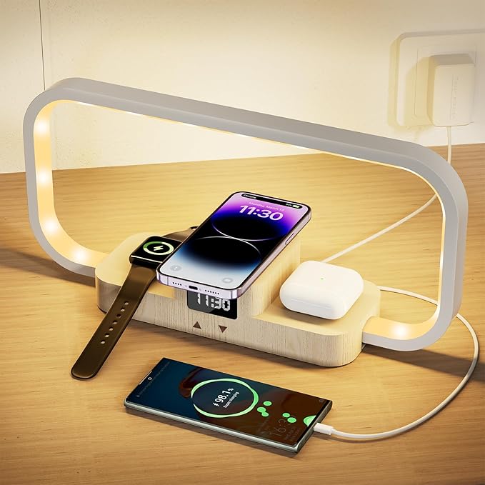 LED Bedside Lamp, Desk Lamp with Wireless Charger with 3 Charging ...
