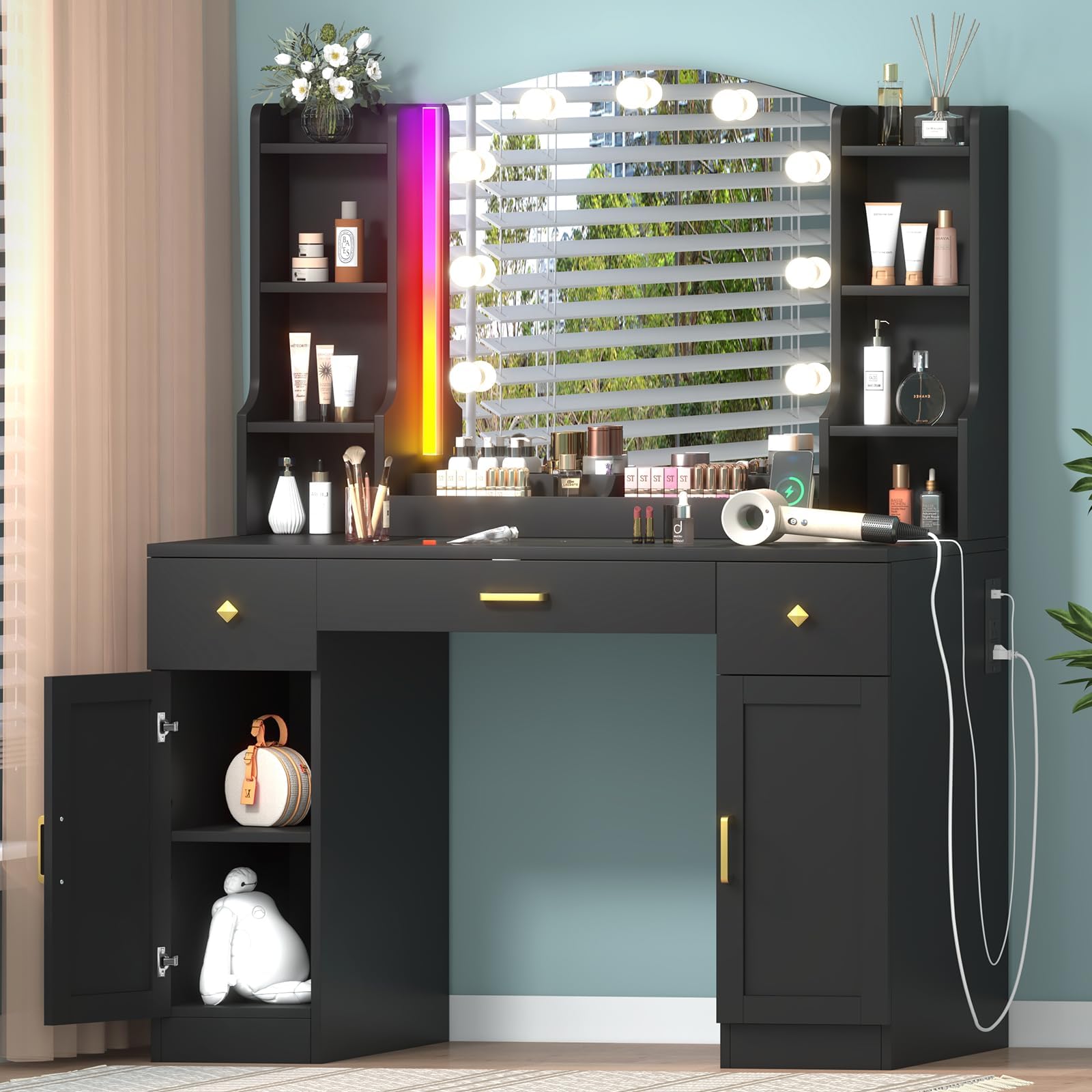 Buy Makeup Vanity Desk with Mirror and Lights,3 Lights Mode and ...