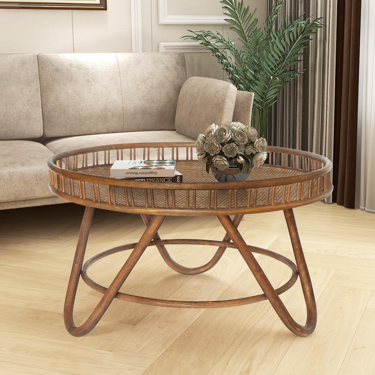 Amazon.com: FINECASA Boho Rattan Coffee Table, Handwoven Modern Style ...