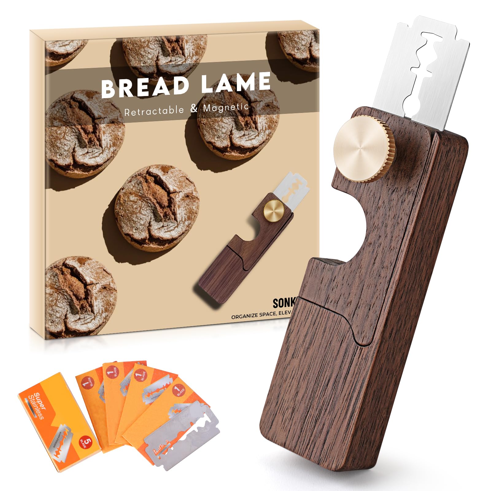 Amazon.com: Magnetic Bread Lame Sourdough Scoring Tool, Wooden Hand ...