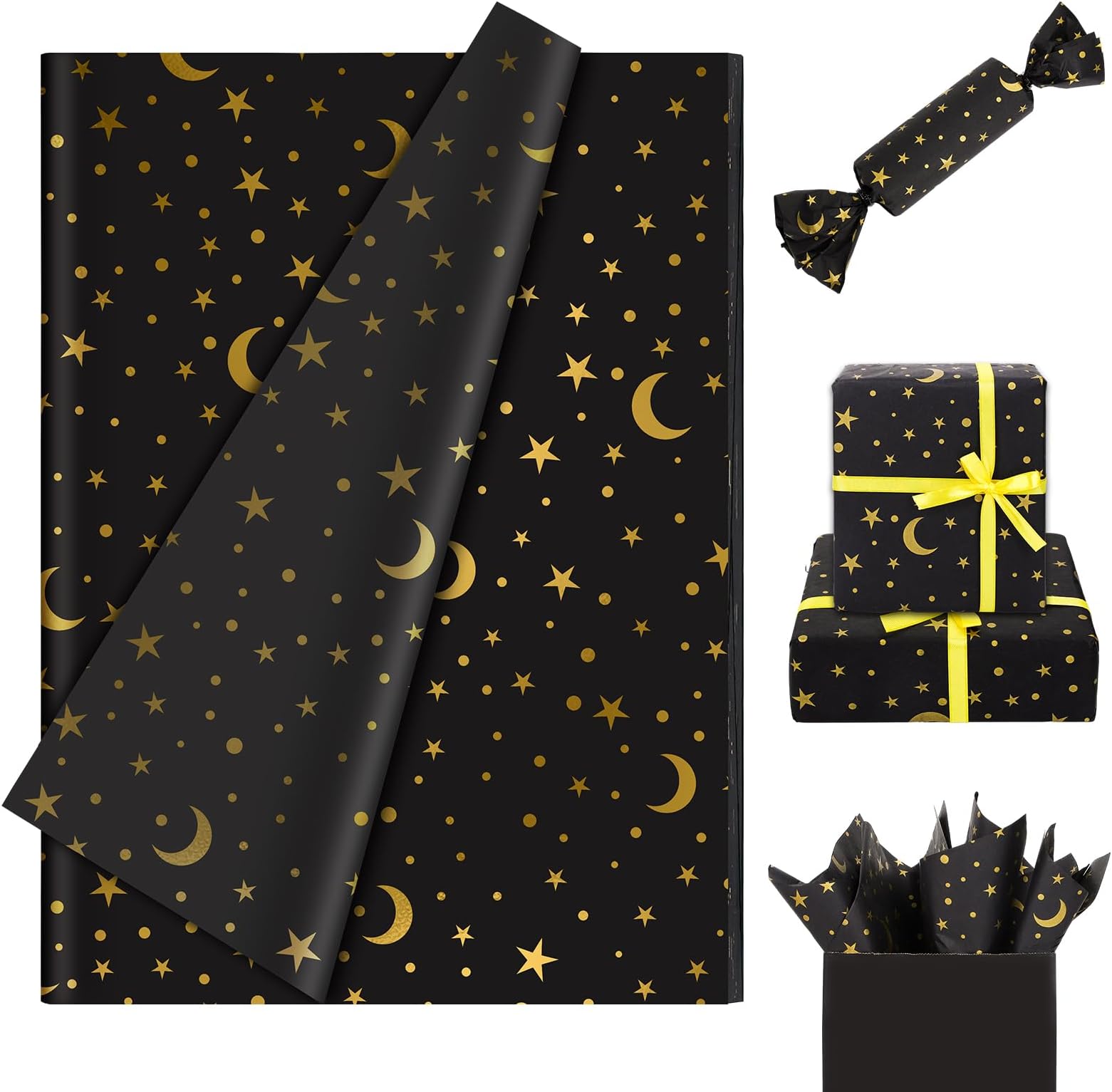 Amazon.com : Whaline 100 Sheets Galaxy Tissue Paper Gold Foil Moon Star ...