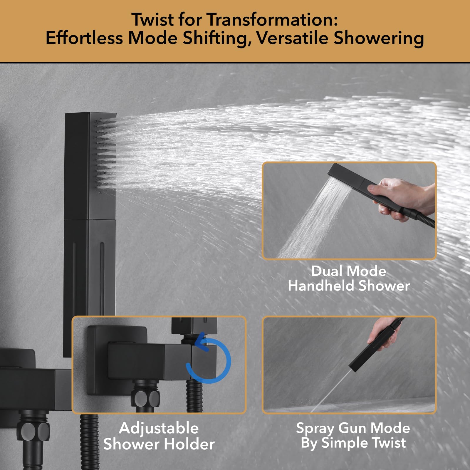 Snapklik.com : VANFOXLE Shower Faucet Set Matte Black Temperature Shower System, Push Button ...