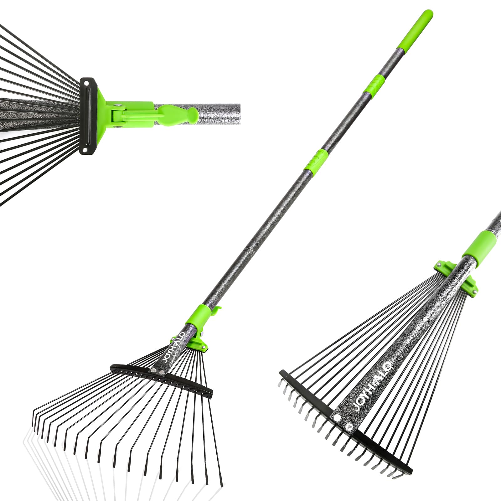 Amazon.com : JOYHALO 63.4 inch Rake for Leaves Adjustable, 18 Tines ...