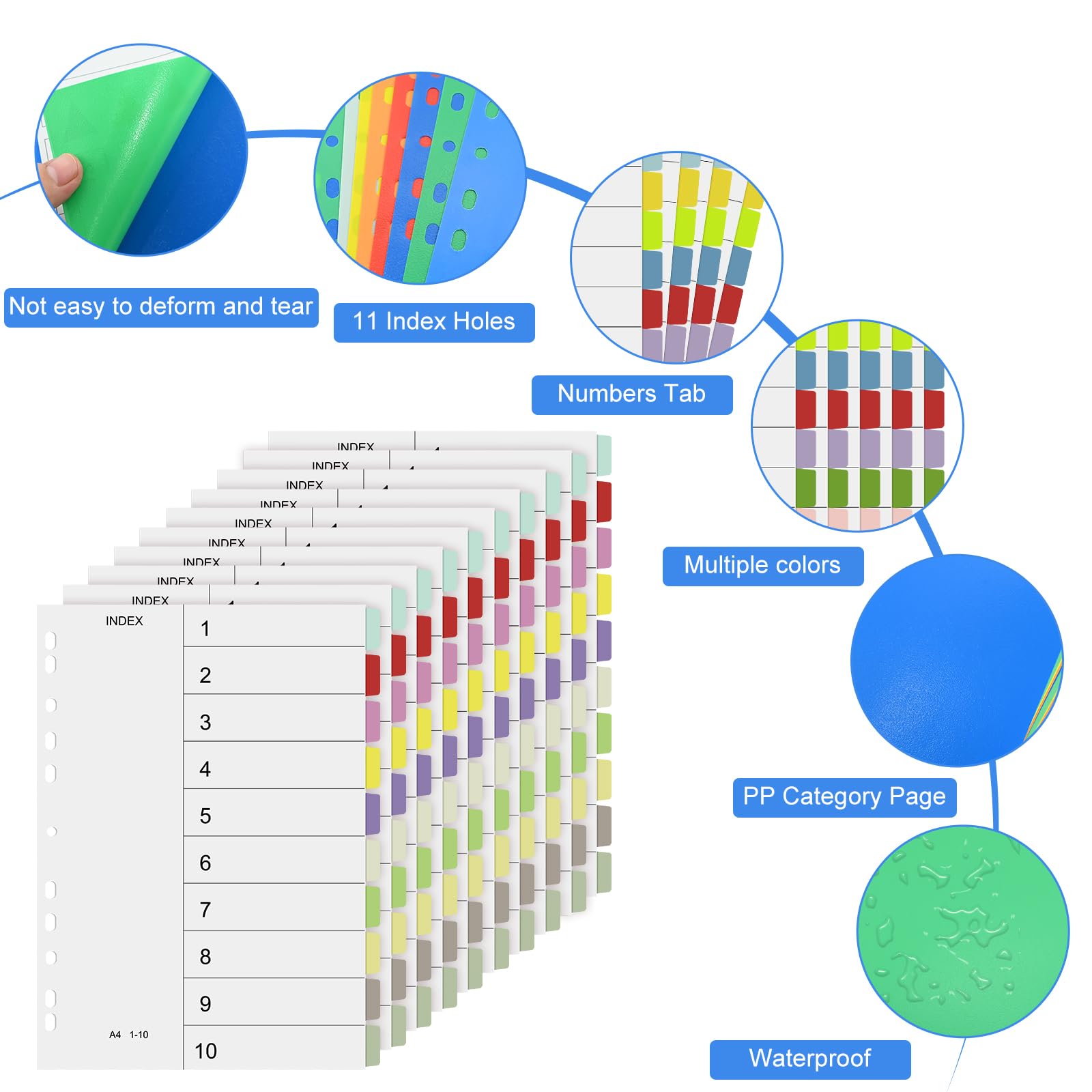 File Dividers A4, 10 Pack 10 Part Folder Dividers Coloured Hole Punched ...