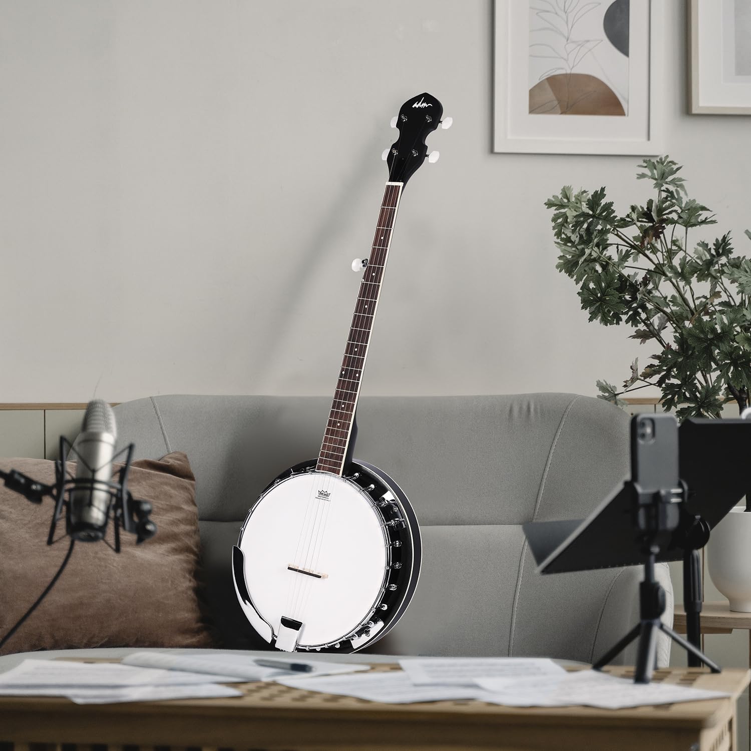 ADM 5 String Banjo Guitar Kit with Remo Drum Head and Geared 5th Tuner ...