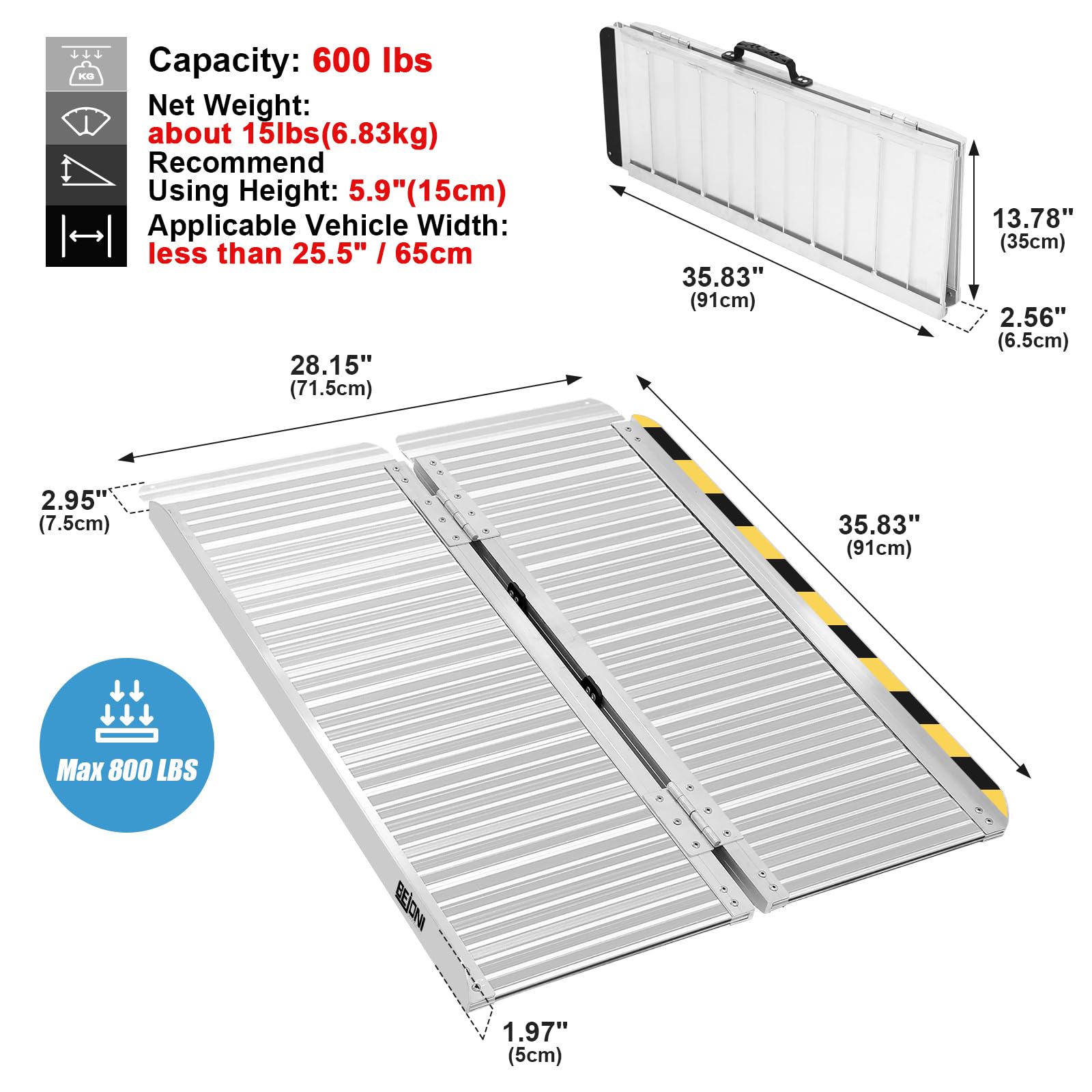 Snapklik.com : 3FT Wheelchair Ramp, Lightweight Foldable Ramp For 600 ...