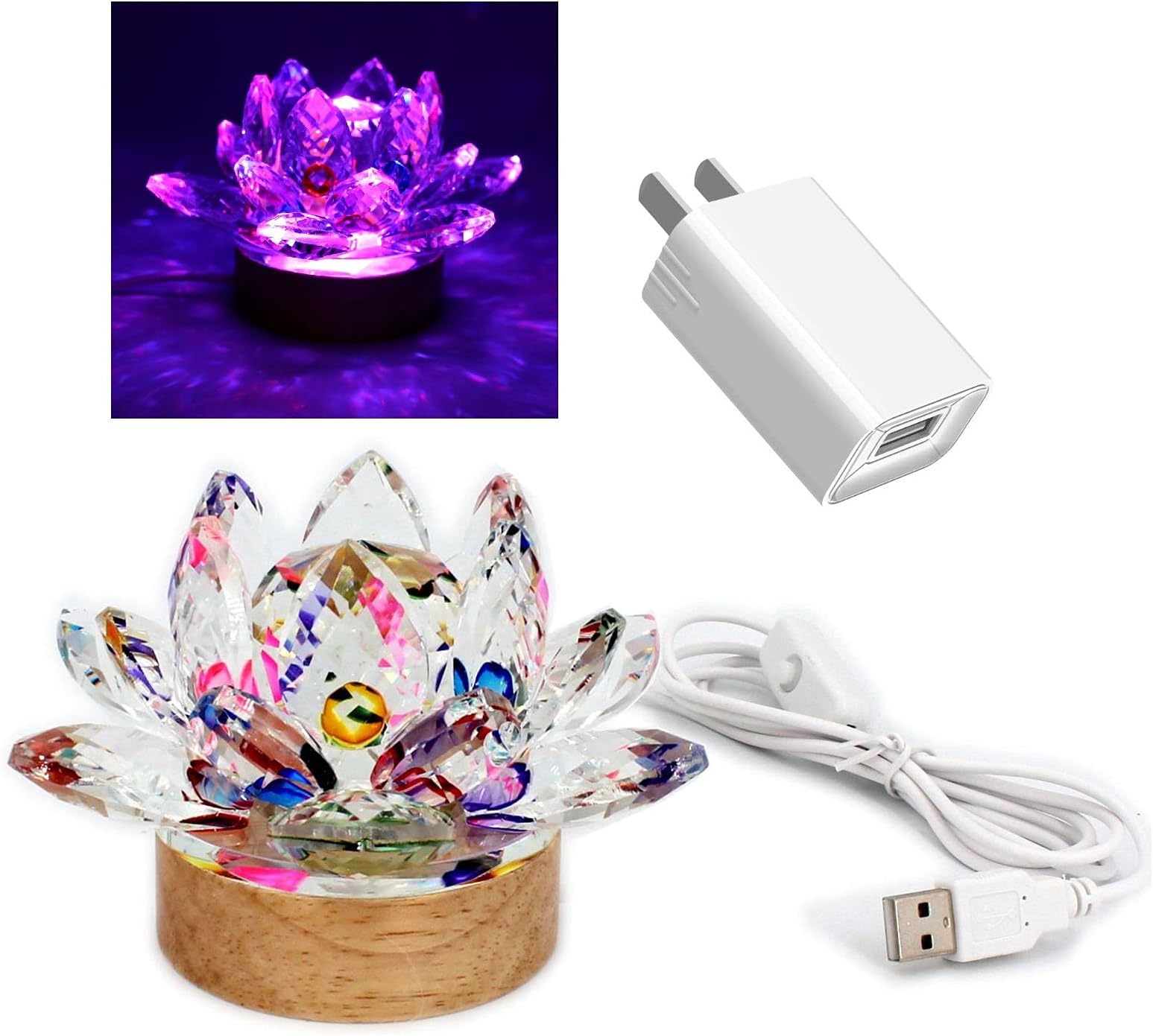 Amazon.com: Amlong Crystal 4" Clear Crystal Lotus Flower with Color LED ...