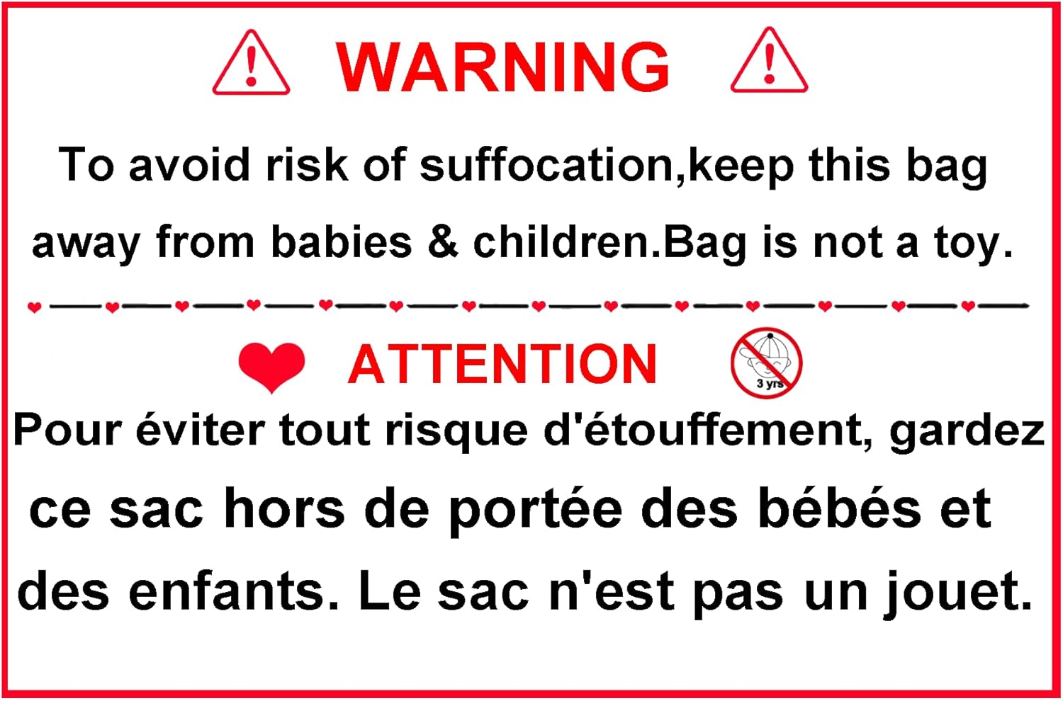 Amazon.com : English and French Suffocation Warning Labels Keep Away ...