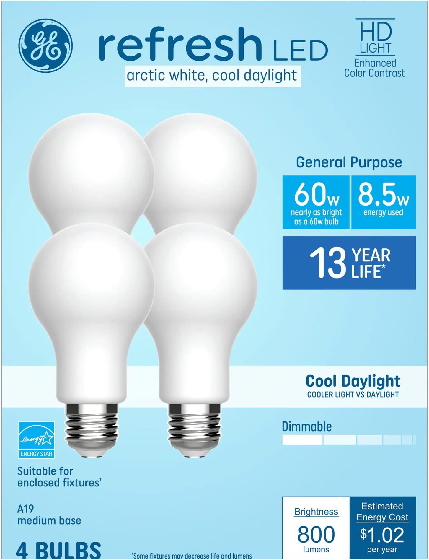 GE Refresh 60-Watt EQ A19 Daylight Dimmable LED Light Bulb (4-Pack ...