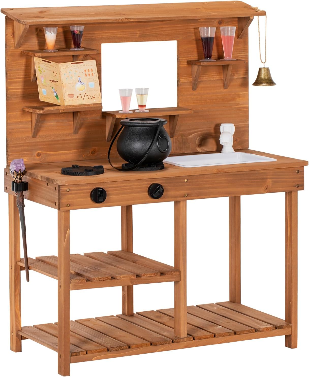 Amazon.com: BRINJOY Mud Kitchen Playset for Kids, Wooden Magic Kitchen ...