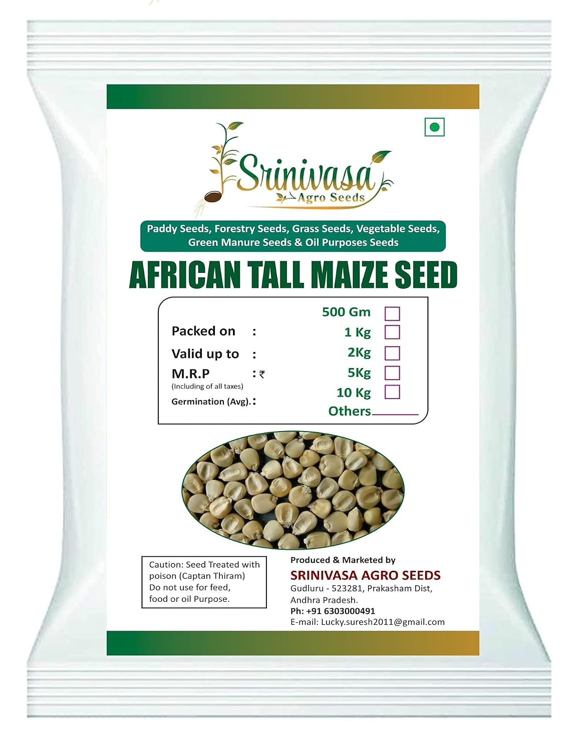 Srinivasa Agro Seeds African Tall Maize/Fodder Maize/Makka Seeds, 1kg ...