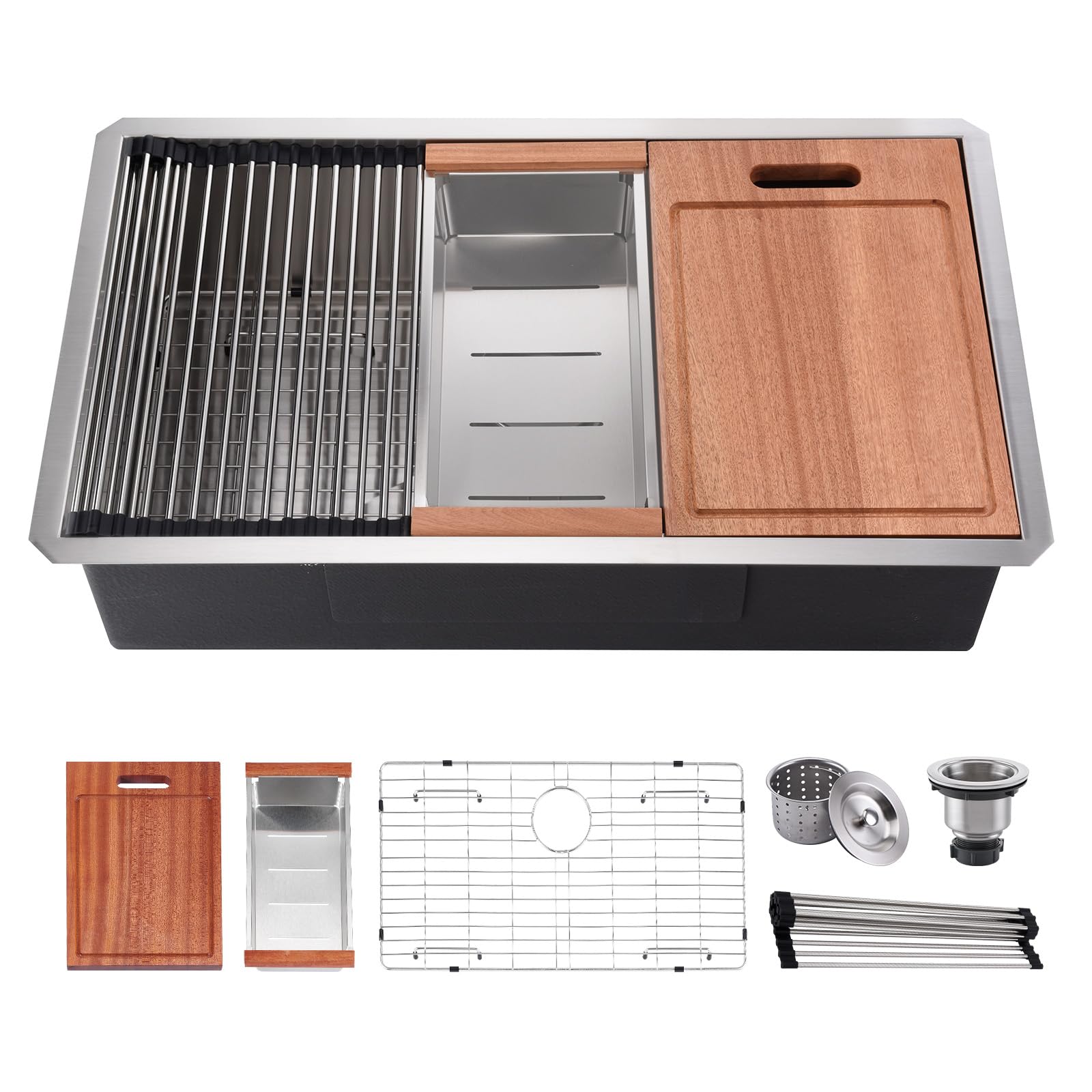 ALWEN 32 inch Undermount Workstation Kitchen Sink, Stainless Steel ...