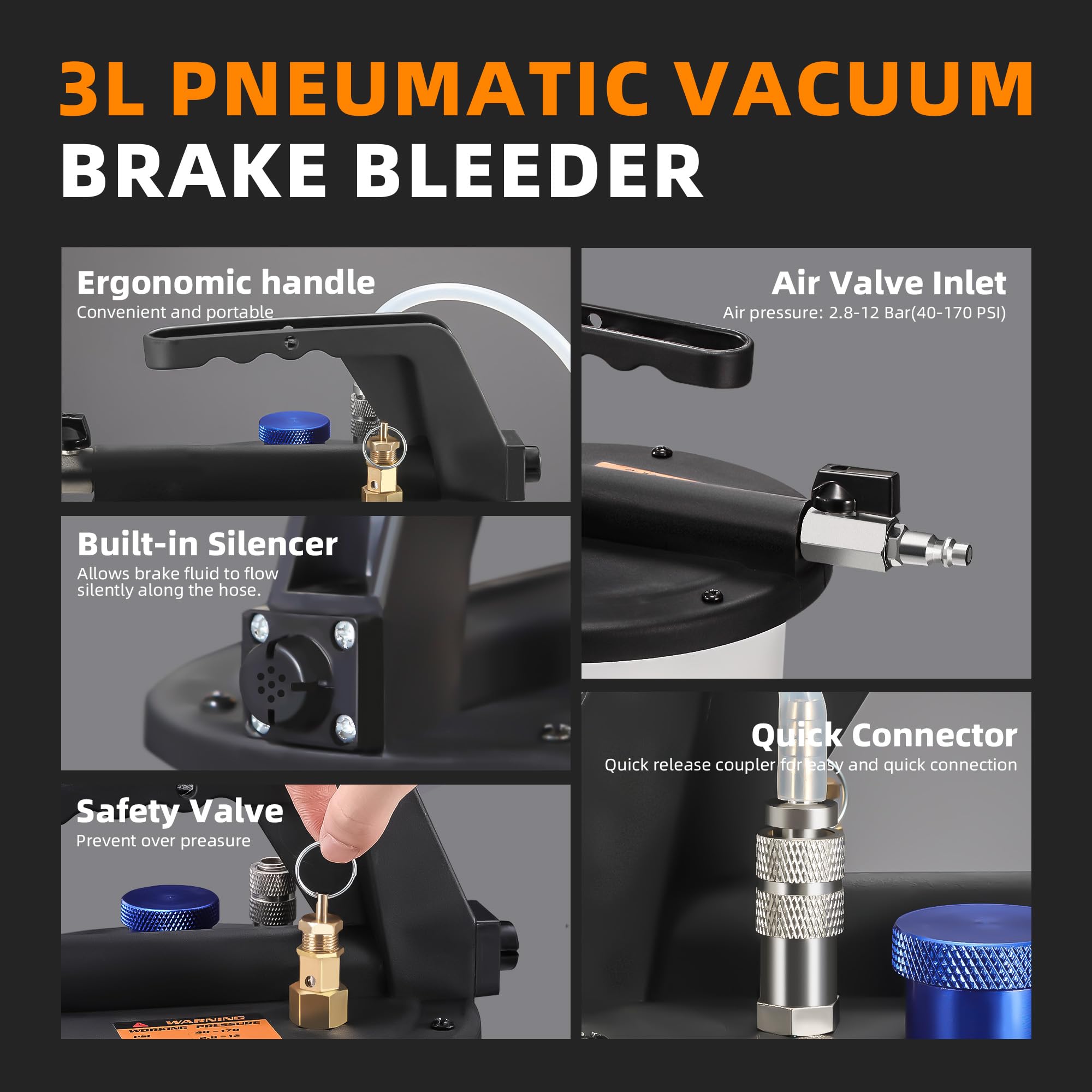 Snapklik.com : FOUR UNCLES 3L Brake Bleeder Vacuum Pump Kit - Pneumatic ...